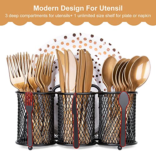 DTICON Metal Utensil Caddy Silverware Organizer, Utensil Holder Cutlery Caddy, Flatware Spoon Fork Storage for Outdoor Party Camping Picnic Buffet RV BBQ Farmhouse Kitchen Countertop (Black)
