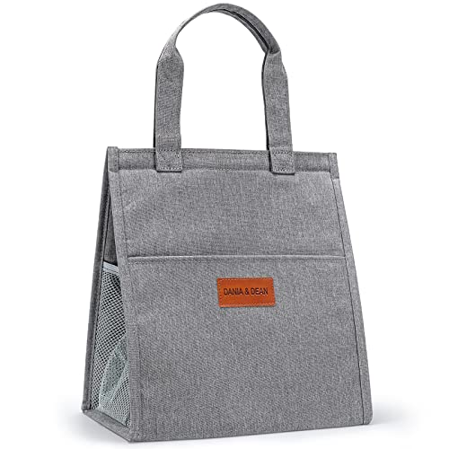 DANIA & DEAN Lunch Bag, Portable large Lunchbox for Women/Men/Adult/Student, Insulated Thermal Tote Bag, Leakproof Cooler Bag with Drinks Holder, Suitable for Work/School/Travel/Picnic(Grey)