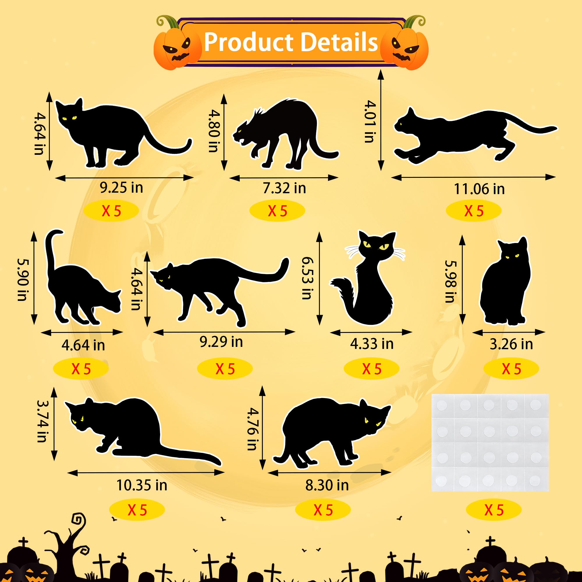 Lucleag 45PCS Halloween Black Cat Cutouts for Halloween Decorations, Spooky Halloween Black Cats Cutouts for Halloween Party Decor School Classroom Bulletin Board Wall Decoration