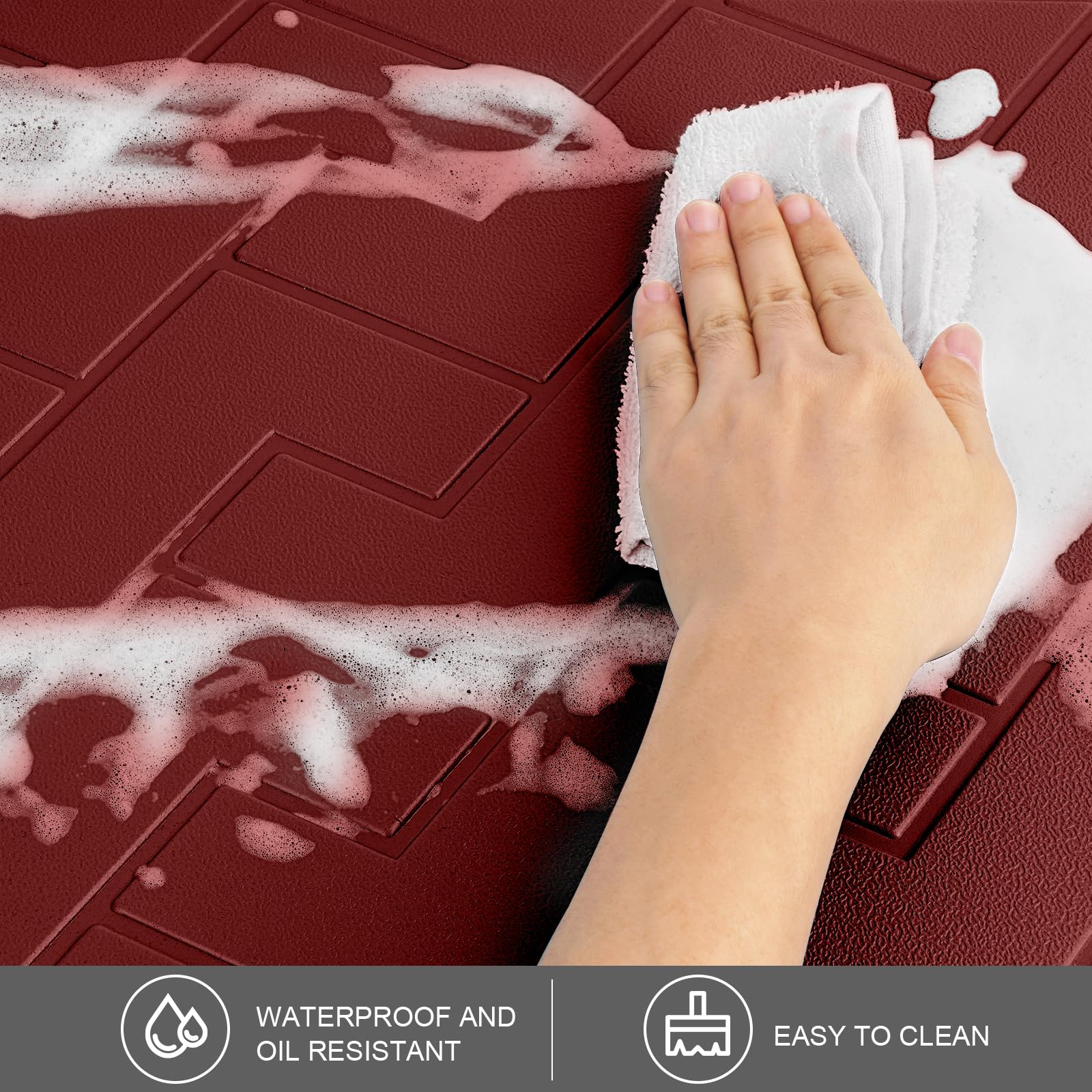 WEZVIX Non-Skid Kitchen Rugs and Mats Waterproof, Anti Fatigue Kitchen Mat 2 PCS, 1/2 Inch Thick Kitchen Floor Mat, Ergonomic Comfort Foam Standing Mat for Floor, Office, Sink, Laundry - Red