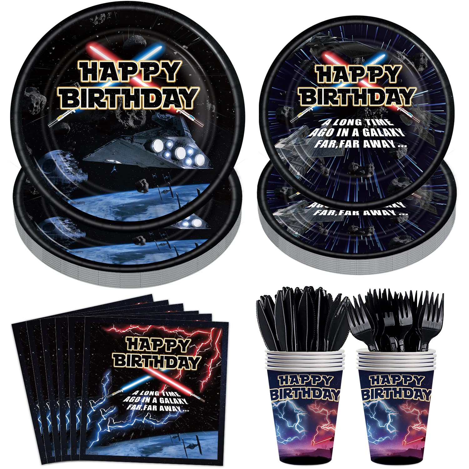 JIANNOR Star Theme Party Supplies Galaxy Wars Party Favors Decorations Plates Napkins Cups, Baby Shower Birthday Party Tableware Set Cake Table Decorations for Boys Girls 140PCS Paper Props