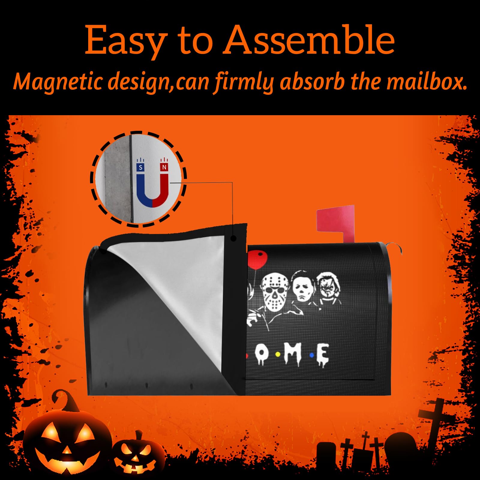 Welcome Halloween Clown Mailbox Covers Magnetic Standard Size 21x18 Inches, Hallowen Horror Movie Decor Post Box Cover Wraps Funny Garden Yard Decor