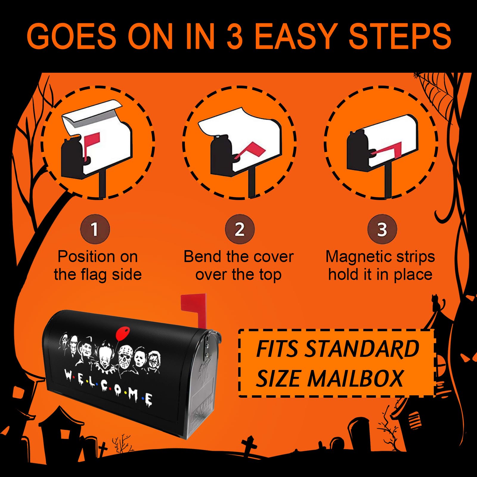 Welcome Halloween Clown Mailbox Covers Magnetic Standard Size 21x18 Inches, Hallowen Horror Movie Decor Post Box Cover Wraps Funny Garden Yard Decor