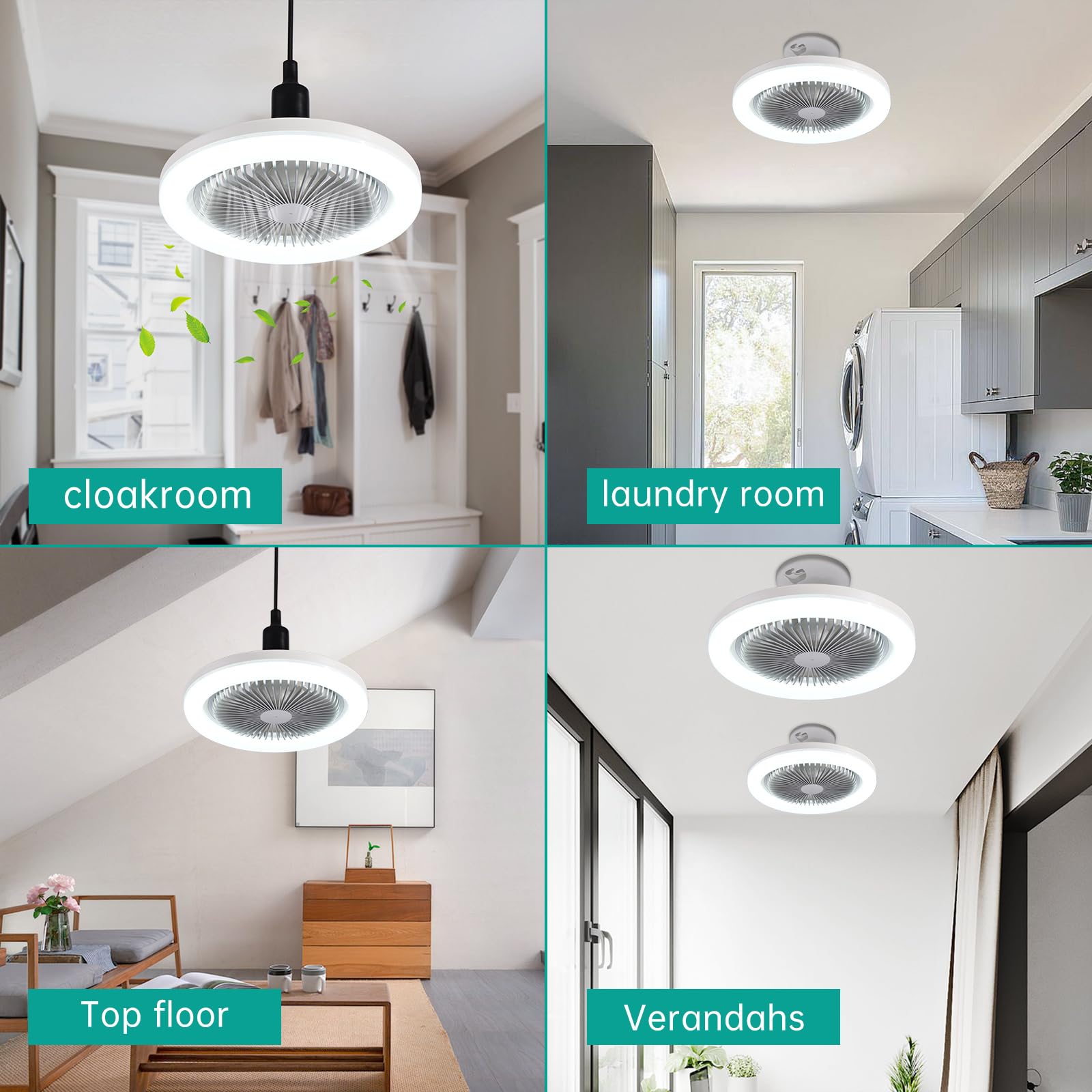 CICIYIG Small Ceiling Fan Indoor with Lights Bulb 10" E26 Screw Base Enclosed Ceiling Fan with Lights 30W Low Profile Ceiling Light Fan for Kitchen Garage RV Basement Socket Fan Light 6500K (White-1)
