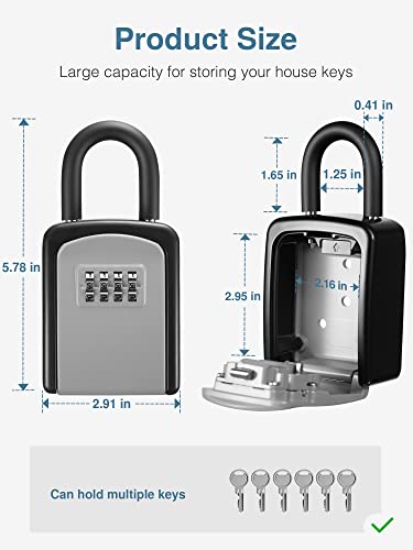 Puroma Key Lock Box, 4-Digit Combination Key Storage Lockbox, Portable Wall Mounted Security Lockbox for Home, Flats, Realtors Garage Spare Keys (1 Pack)