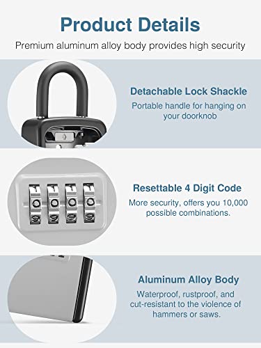 Puroma Key Lock Box, 4-Digit Combination Key Storage Lockbox, Portable Wall Mounted Security Lockbox for Home, Flats, Realtors Garage Spare Keys (1 Pack)