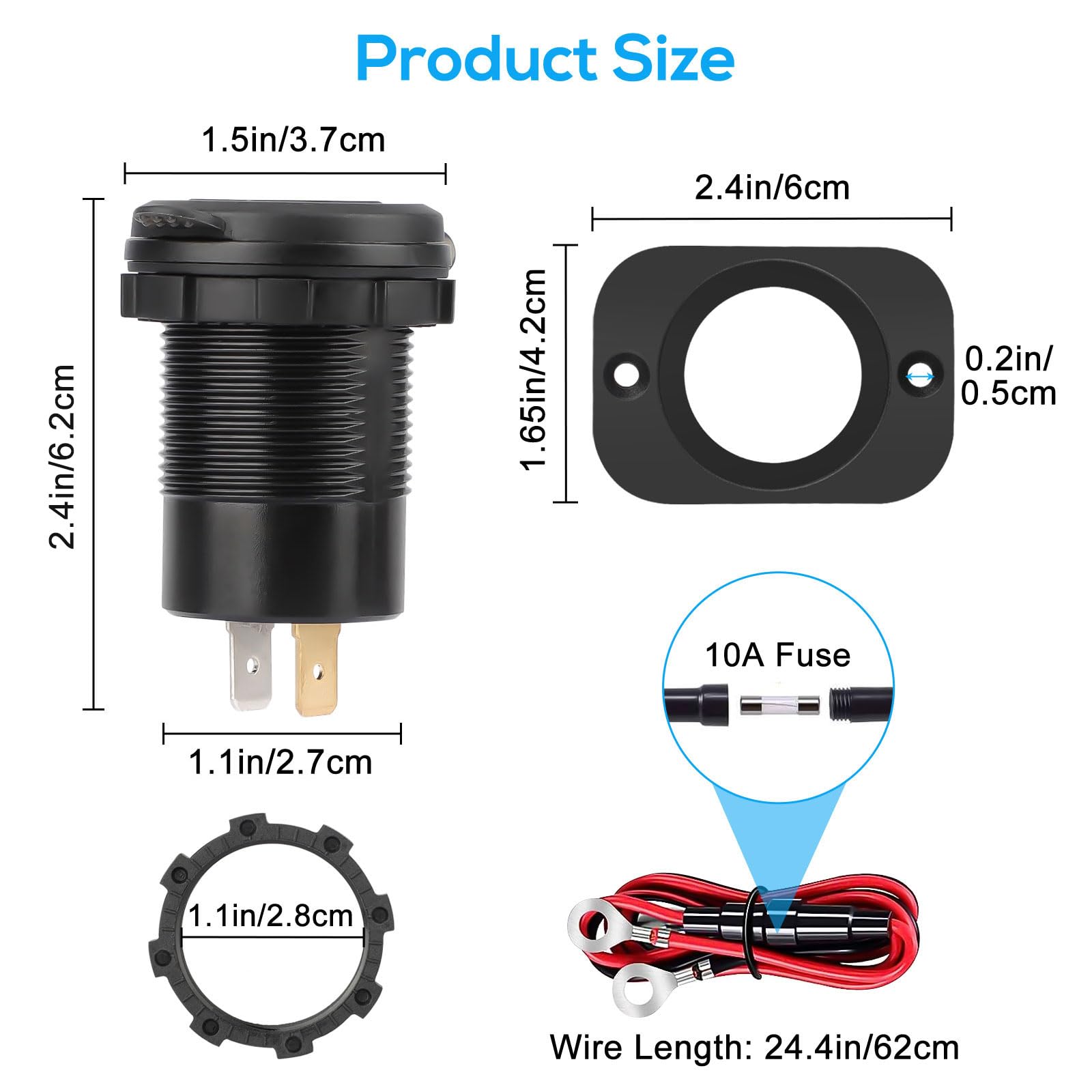 Linkstyle USB Charger Socket, 36W QC3.0 USB A & 65W USB C Socket with Dual Display Voltmeter Voltage for 12/24V Car Marine