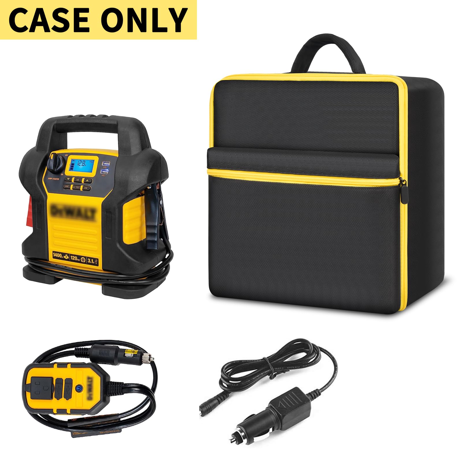 Car Battery Jump Starter Bag Compatible with DEWALT DXAEJ14 Digital Portable Power Station Air Compressor. Portable Battery Charger Carrying Holder for Power Inverter, Charging Cord (Case Only)