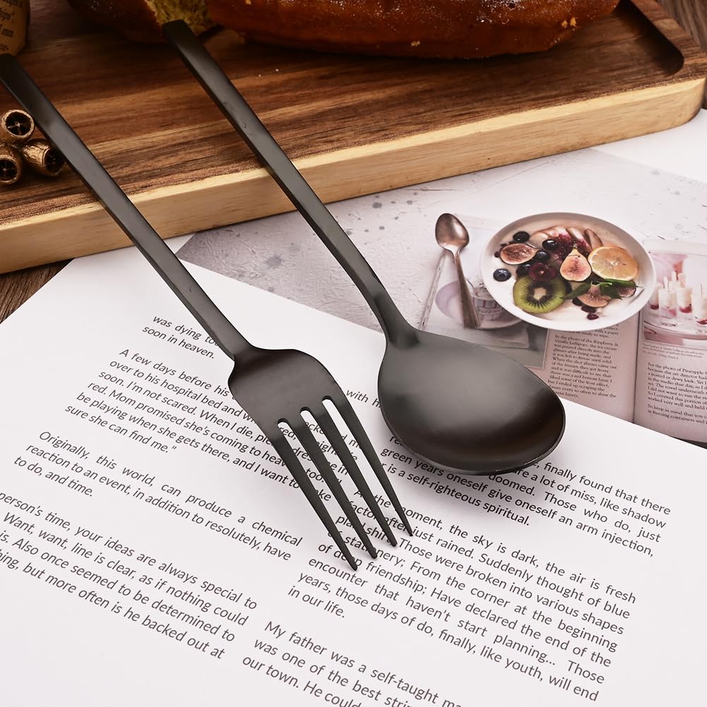 Uniturcky 16 Pcs Modern Silverware Flatware Sets, Stainless Steel Cutlery Set for 4, Forks Spoons and Knives Set for Home kitchen Restaurant, Square Handle Utensils, Matte Black