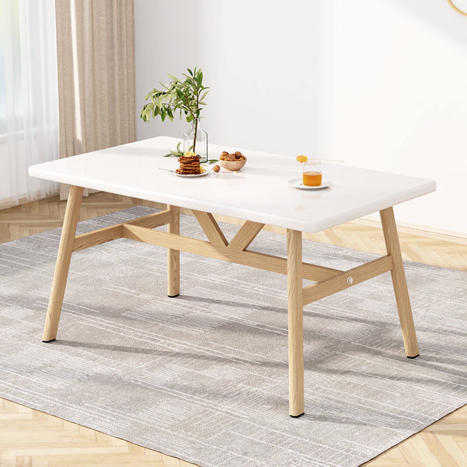 WXFKLDJ Modern Table Set with 4 Chairs, 5 Pcs Dining Table Set,Home Kitchen Breakfast Table and Chairs Set Ideal for Living Room, Breakfast Nook, Easy to Assemble,Cream,4 Chairs