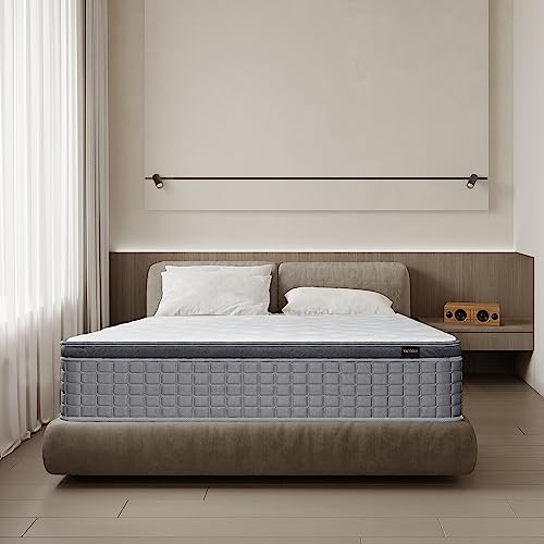 MICOOLS Queen Mattress,14 inch Hybrid Mattress in a Box Memory Foam Breathable Comfortable,Motion Isolation Individually Wrapped Coils,Euro Top Medium Firm Queen Size Mattress