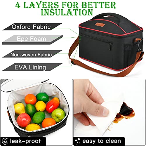 LOKASS Lunch Box Insulated Lunch Bag Leakproof Cooler Bag Large Drinks Holder Wide-Open Snacks Organizer with Shoulder Strap for Men Women Adult Work School Picnic Beach Camping Hiking, Black(16L)