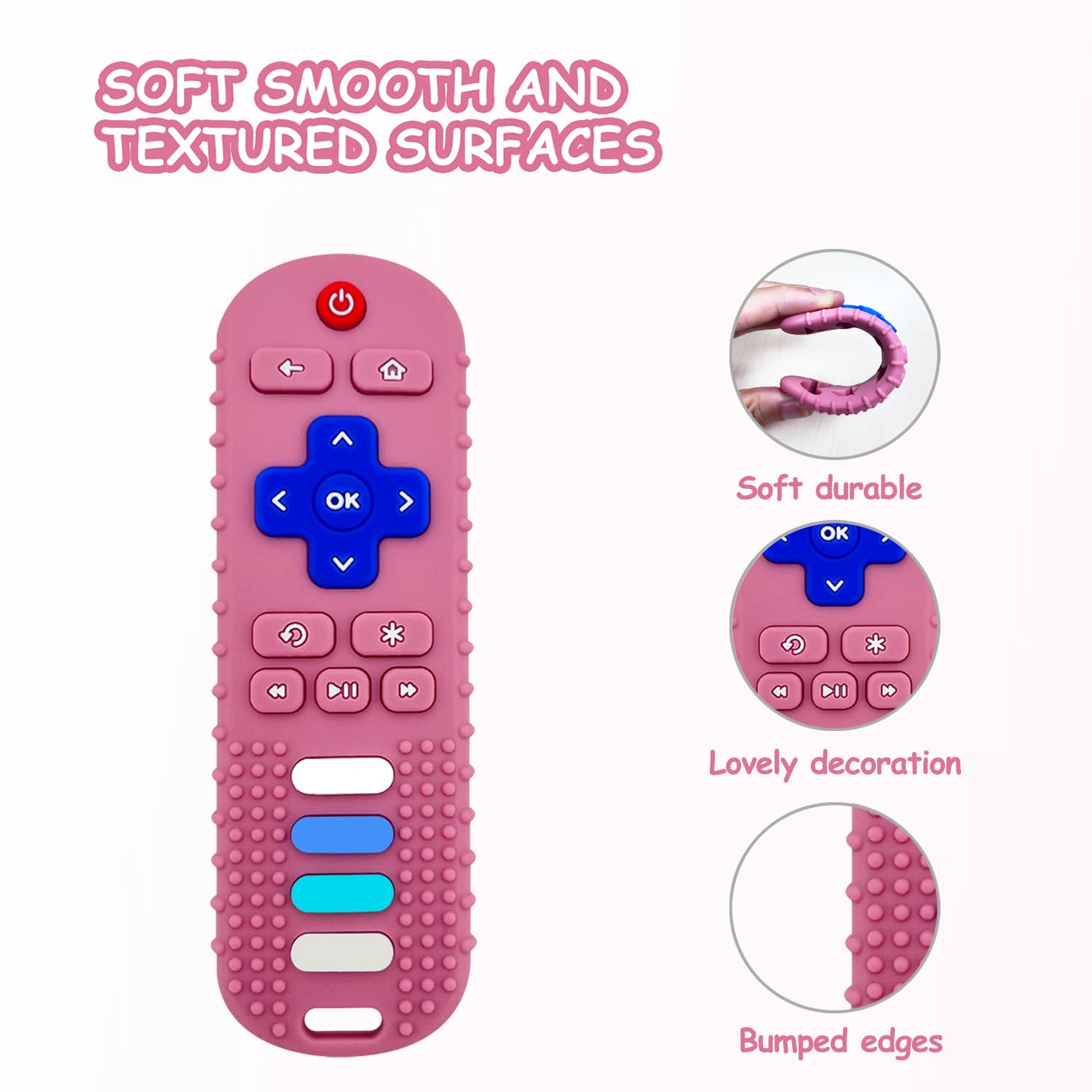 YAPROMO Babay Teething Toys, Silicone Remote Control Teether, BPA Free & Refrigerator Safe (Black&Pink)