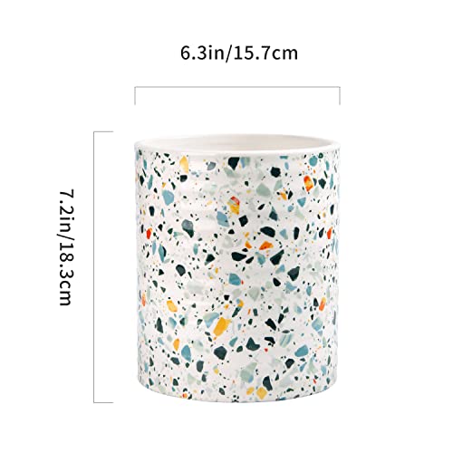 LEAZUL Kitchen Utensil Holder,7.2″Extra Large Stable Terrazzo Marble Pattern Ceramic Utensil Crock,Utensil Organizer for Countertop,Kitchen Decor,Utensil Holder for Housewarming,Wedding Gift Blue
