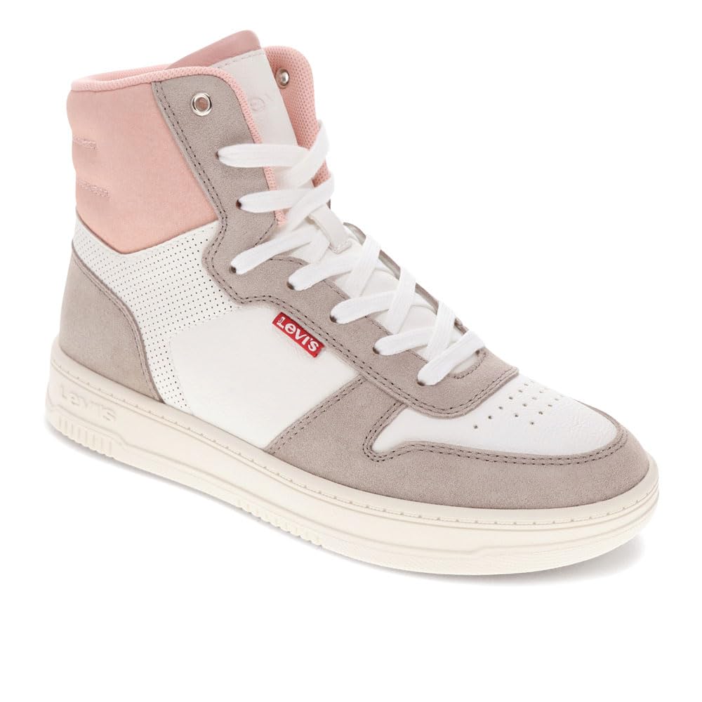 Levi's Womens Drive Hi 2 Synthetic Leather Casual Hightop Sneaker Shoe, Winter White/Taupe, 7 M