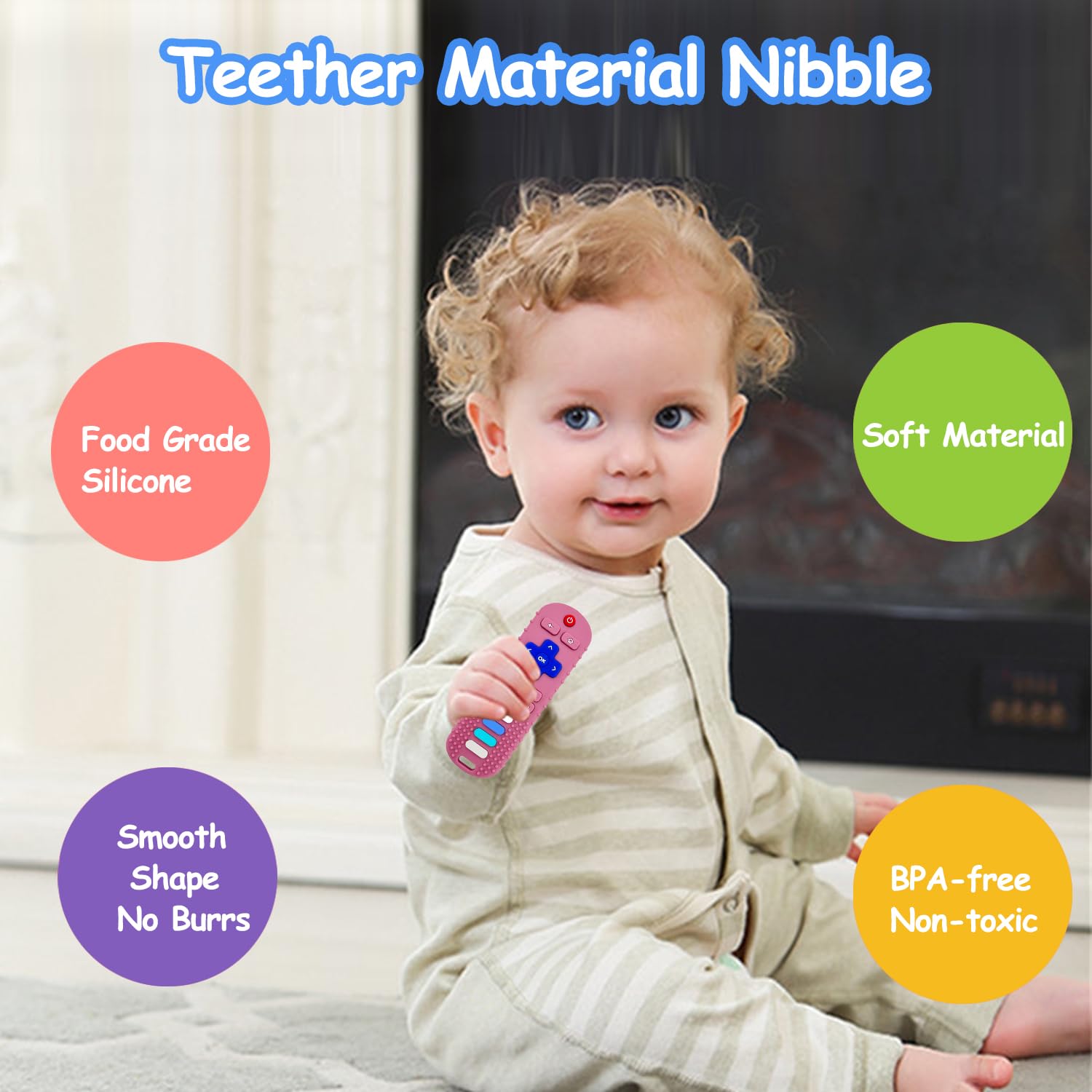 YAPROMO Babay Teething Toys, Silicone Remote Control Teether, BPA Free & Refrigerator Safe (Black&Pink)