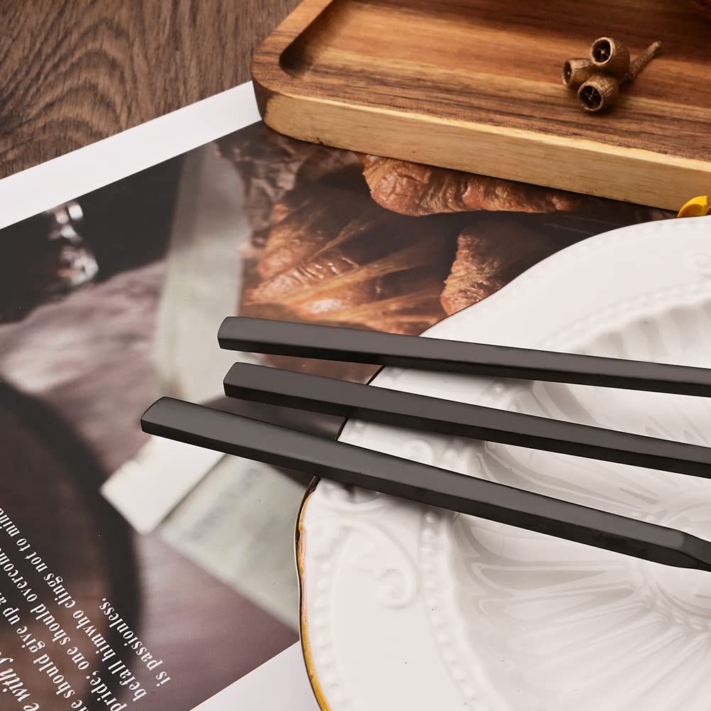 Uniturcky 16 Pcs Modern Silverware Flatware Sets, Stainless Steel Cutlery Set for 4, Forks Spoons and Knives Set for Home kitchen Restaurant, Square Handle Utensils, Matte Black
