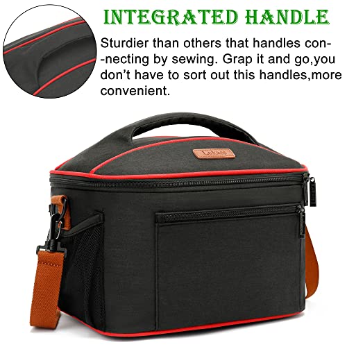 LOKASS Lunch Box Insulated Lunch Bag Leakproof Cooler Bag Large Drinks Holder Wide-Open Snacks Organizer with Shoulder Strap for Men Women Adult Work School Picnic Beach Camping Hiking, Black(16L)