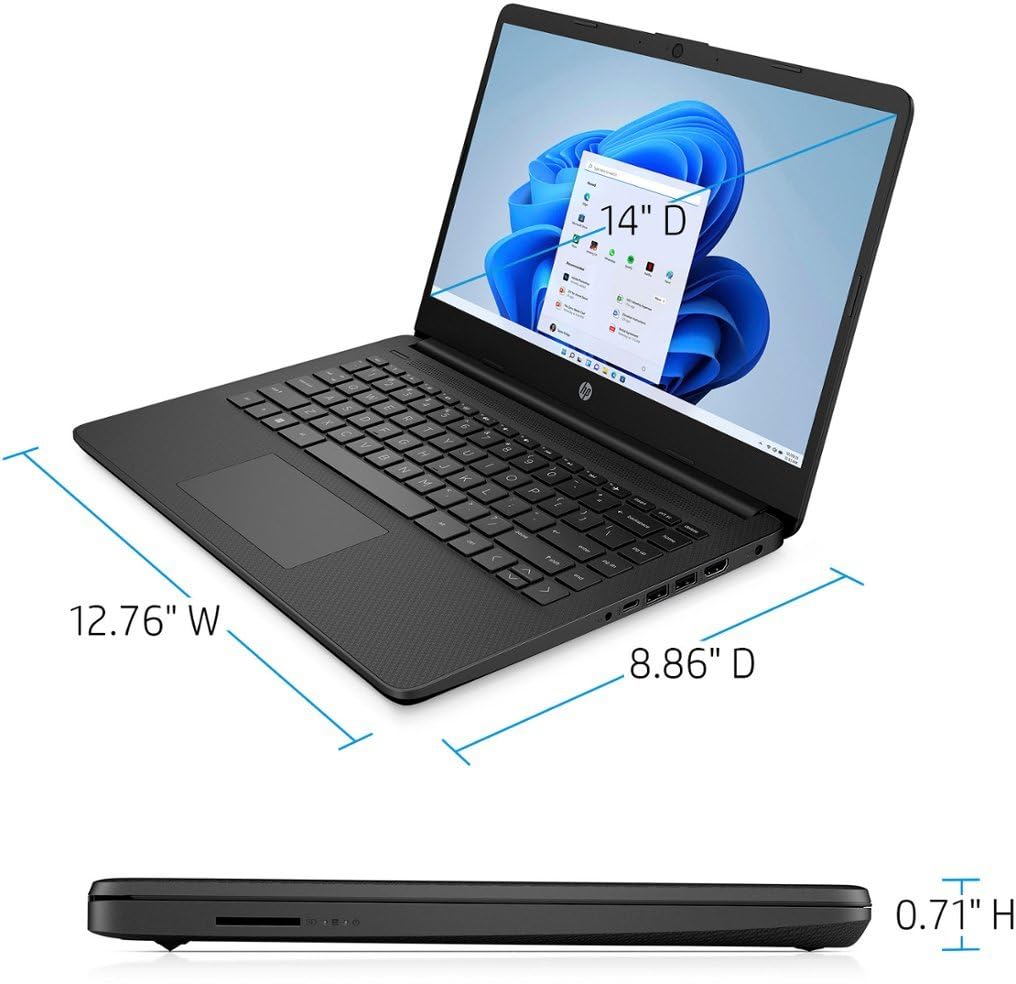 HP 2023 14-inch HD Laptop, Intel Celeron N4020, 32GB RAM, 64 GB Storage, Windows 11 Home, Thin & Portable, 4K Graphics, One Year of Microsoft 365, Jet Black