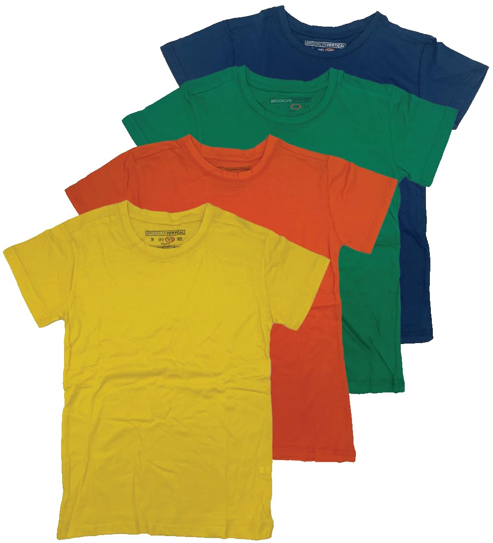 BROOKLYN VERTICAL Boys 4-Pack Short Sleeve Solid Color T-Shirts | Cotton Crew Neck Tagless Tees