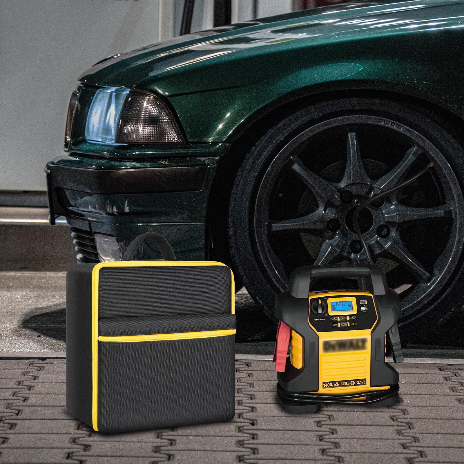 Car Battery Jump Starter Bag Compatible with DEWALT DXAEJ14 Digital Portable Power Station Air Compressor. Portable Battery Charger Carrying Holder for Power Inverter, Charging Cord (Case Only)