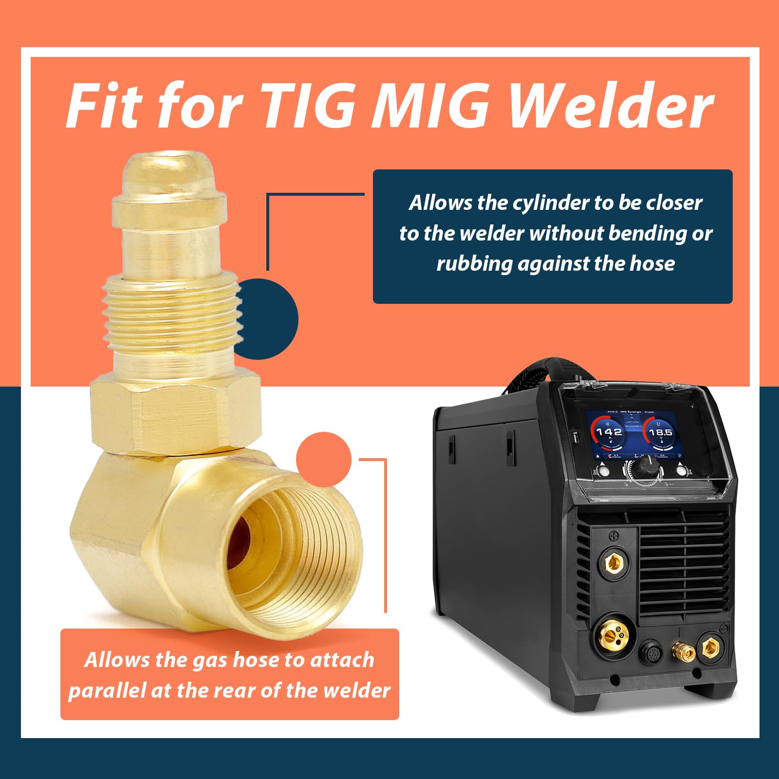 AW-407, CGA 032 Nut/NIP - 032 Body 90 Deg Elbow Argon Inert Gas Adaptor Compatible with Everlast TIG MIG Welder