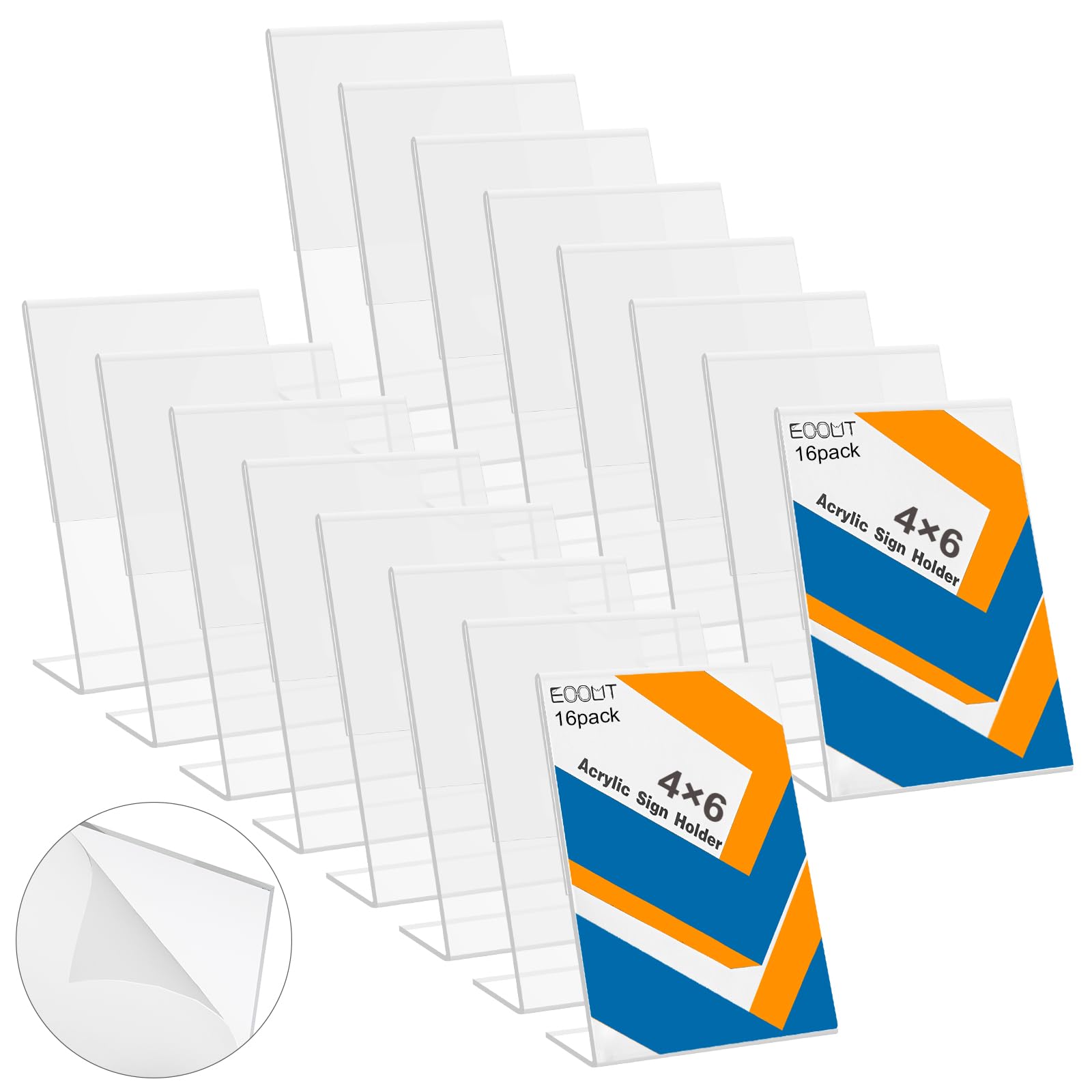 EOOUT Acrylic Sign Holder 4x6 Inches, 16 Pack Plastic Flyer Display Holder, Slant Back Clear Paper, Document Menu Table Transparent Stand for Office, Store, Restaurant