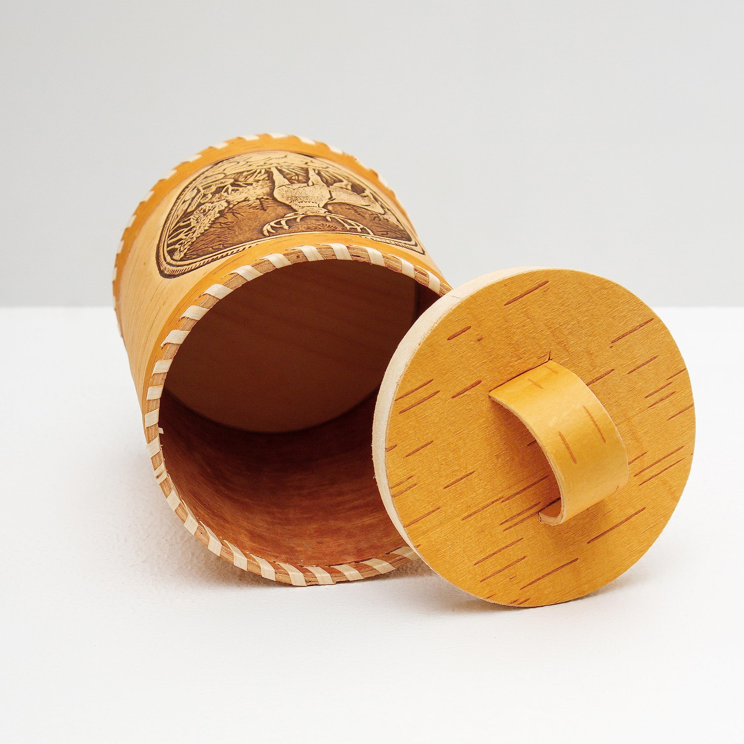 Birch Bark Food Storage Jar, Coffe and Tea Wooden Container, Decorative Jars with Wood Lid (Deer)
