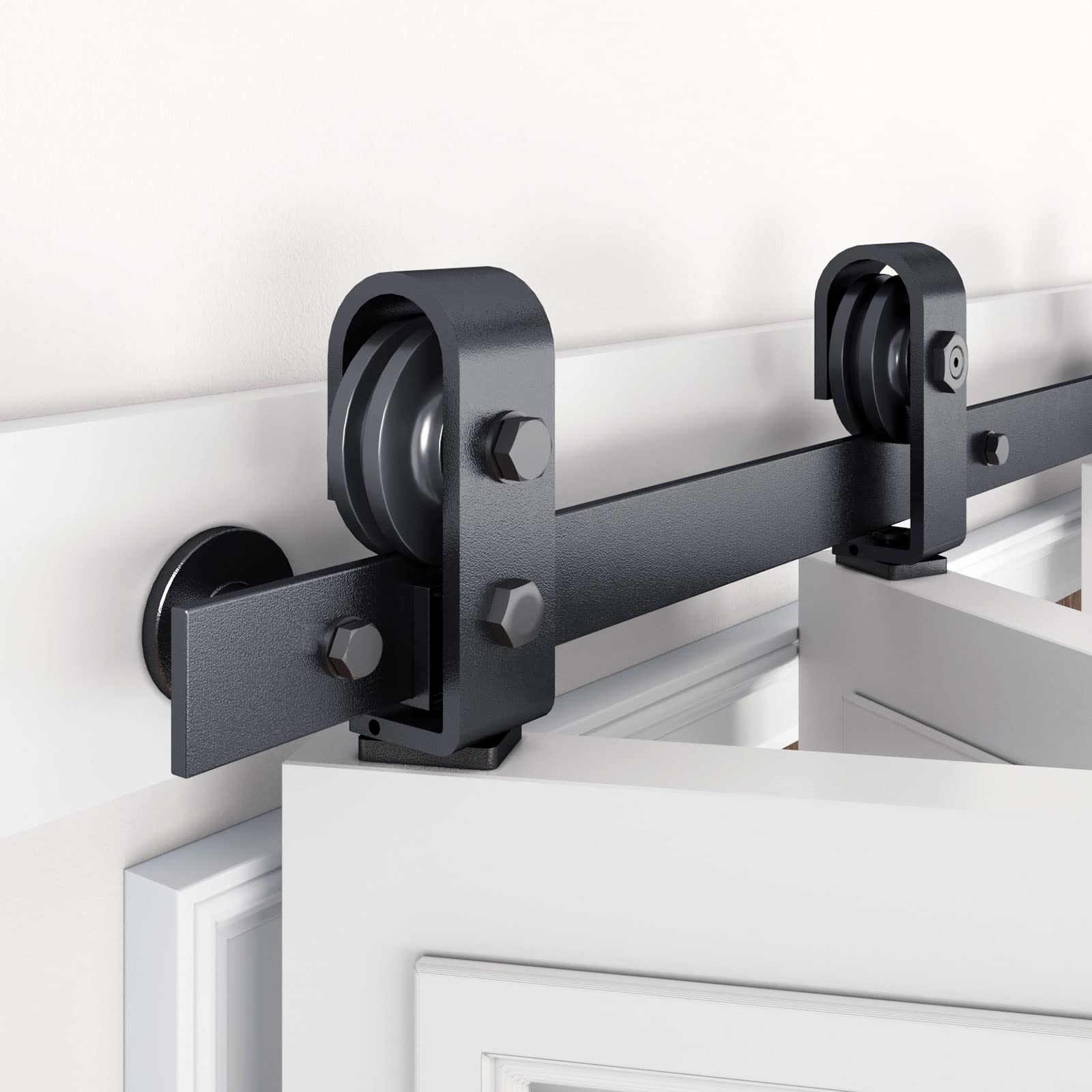 EaseLife 30" Bi-folding Sliding Barn Door Hardware Track Kit for 2 Closet Door,Top Mount Roller,Heavy Duty,Slide Smoothly Quietly,Easy Install,Black,No Door (Track Length 34" for Double 15" Wide Door)
