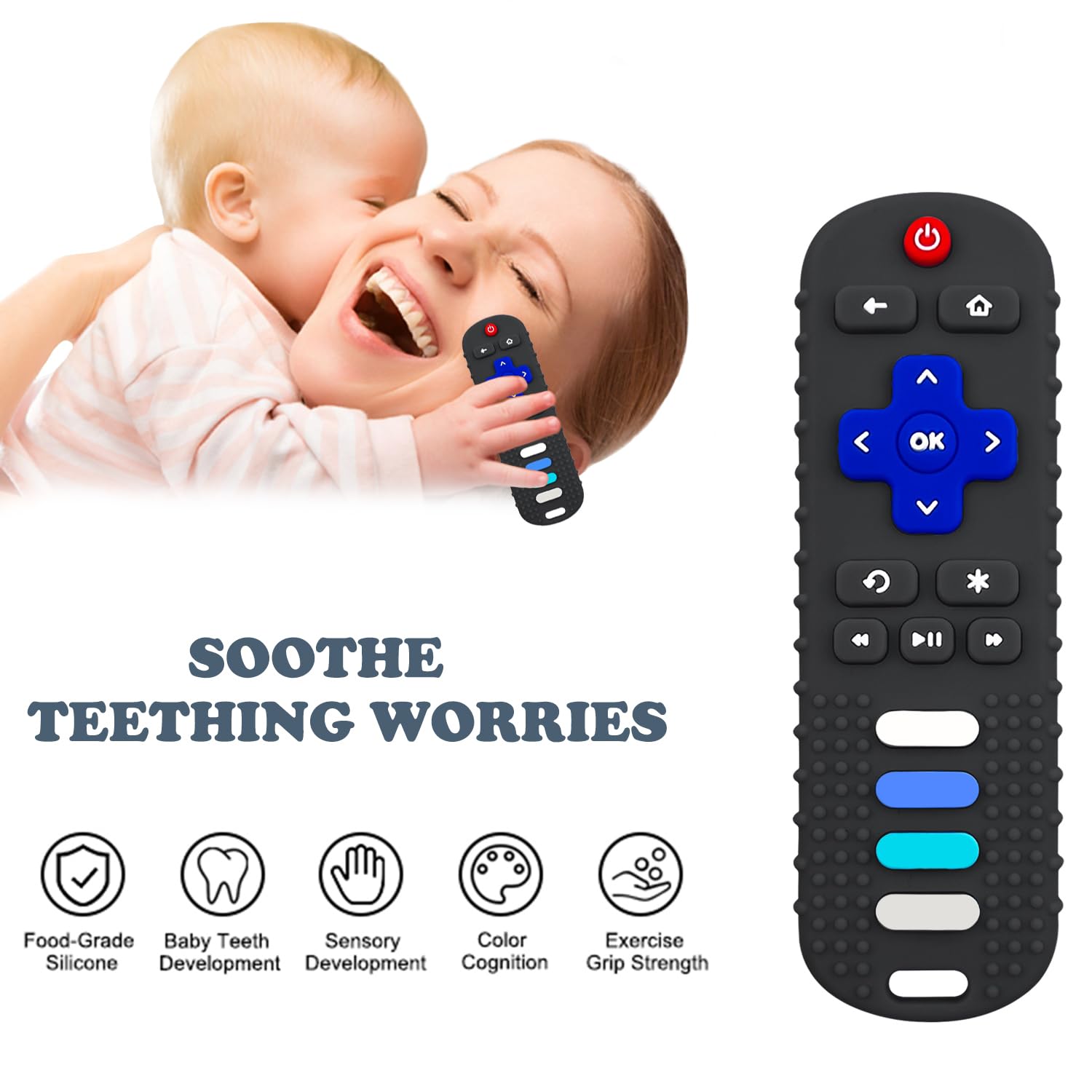 YAPROMO Babay Teething Toys, Silicone Remote Control Teether, BPA Free & Refrigerator Safe (Black&Pink)