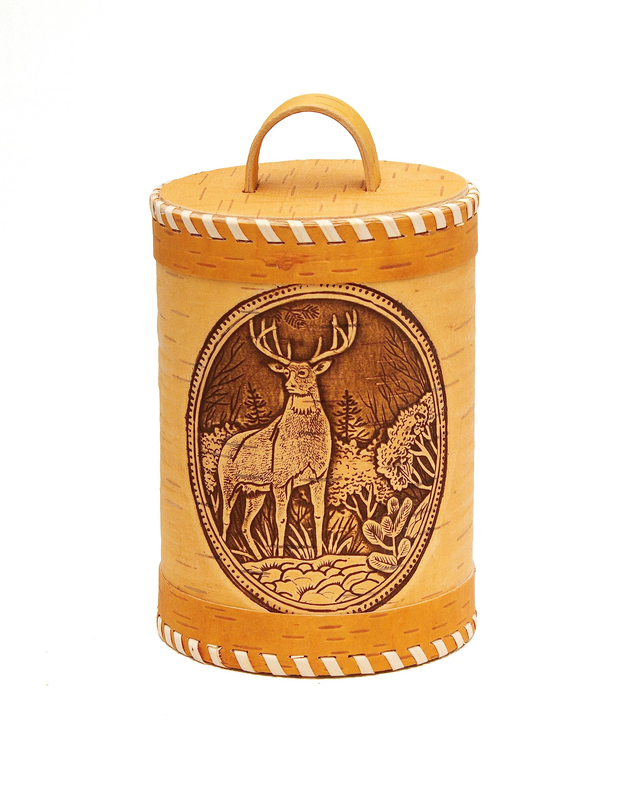 Birch Bark Food Storage Jar, Coffe and Tea Wooden Container, Decorative Jars with Wood Lid (Deer)