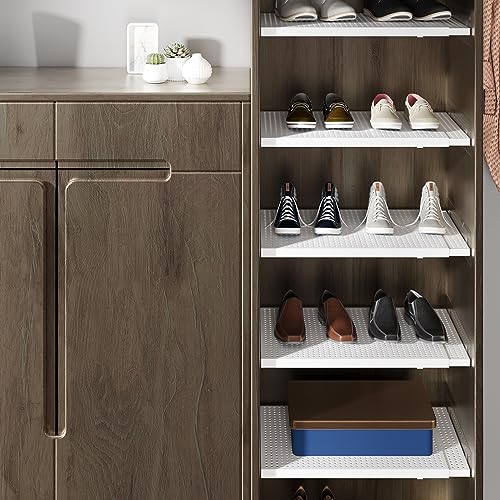 KIKIBRO Expandable Closet Shelf Organizer, Adjustable Shelves, Extendable Storage Shelving Rack Divider for Cabinet Pantry Wardrobe Cupboard Kitchen Bathroom Shoe, White Large Set of 2