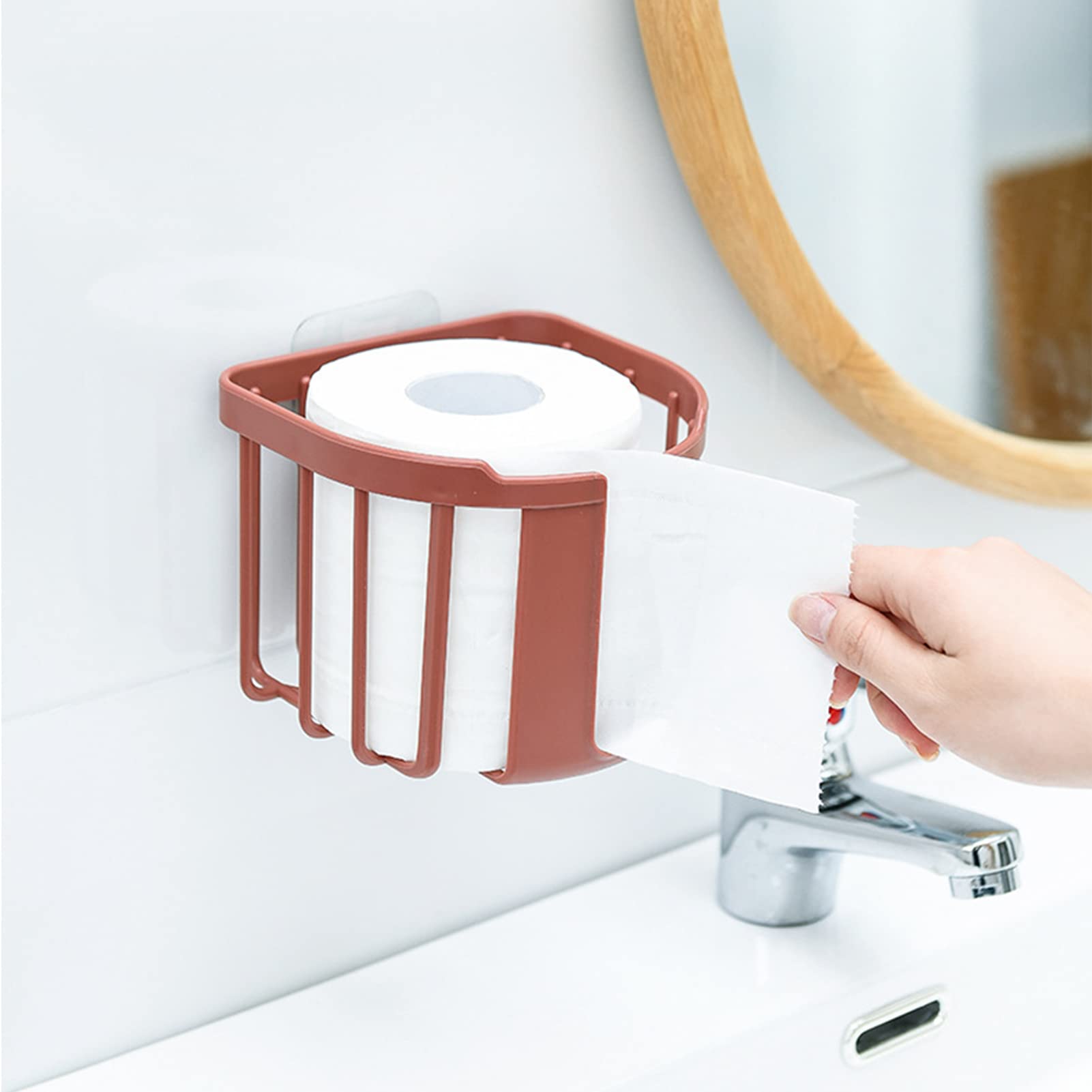 Toilet Paper Holder, Wall Mounted Bathroom Roll Tissue Wire Basket Toilet Paper Basket Self Adhesive Bathroom Storage Rack for Home Hotel(White)