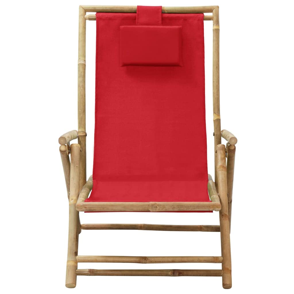 Reclining Relaxing Chair Red Bamboo and Fabric Make Your Patio Shine Essential Outdoor Seating Solution