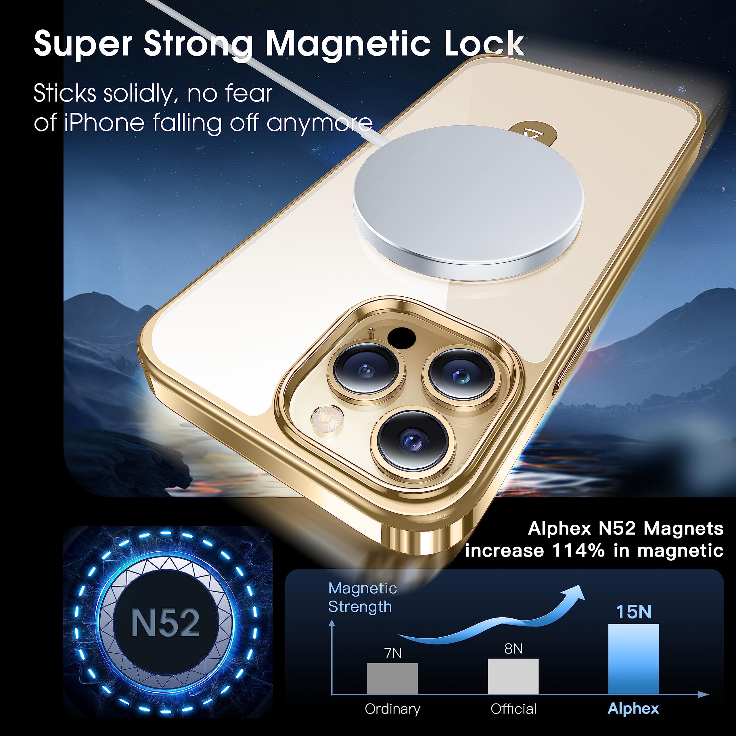 Alphex Invisible Stand Magnetic Case for iPhone 13 Pro, Official Color Match for iPhone, Compatible with MagSafe, Military Grade Shockproof Phone Cover Ring Holder Women 6.1 inch, Gold