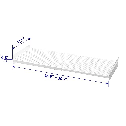 KIKIBRO Expandable Closet Shelf Organizer, Adjustable Shelves, Extendable Storage Shelving Rack Divider for Cabinet Pantry Wardrobe Cupboard Kitchen Bathroom Shoe, White Large Set of 2