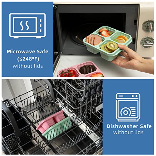 DESLON 4 Pack Snack Containers for Kids Adults, 4 Compartment Bento Snack Box, Reusable Meal Prep Lunch Containers with Compartment, Divided Small Snack Containers Bento Box for Travel Work
