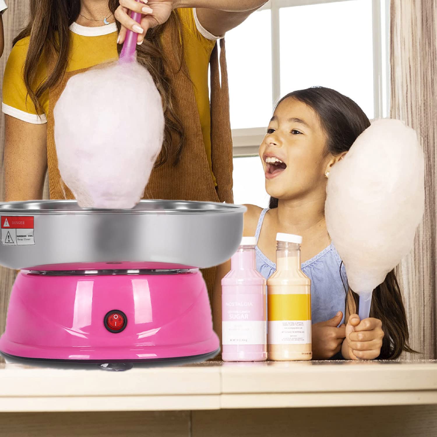 URHELP Candy Cotton Maker Easy Clean Candy Floss Machine for Kids' Birthday Party Christmas Day (PINK)