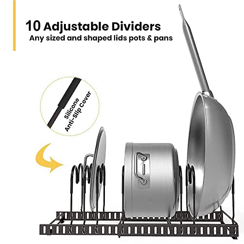 BBLHOME Pots and Pans Organizer 10 Adjustable Dividers Pot Lid Organizer Rack, Expandable Pan Holder for Kitchen Counter and Cabinet