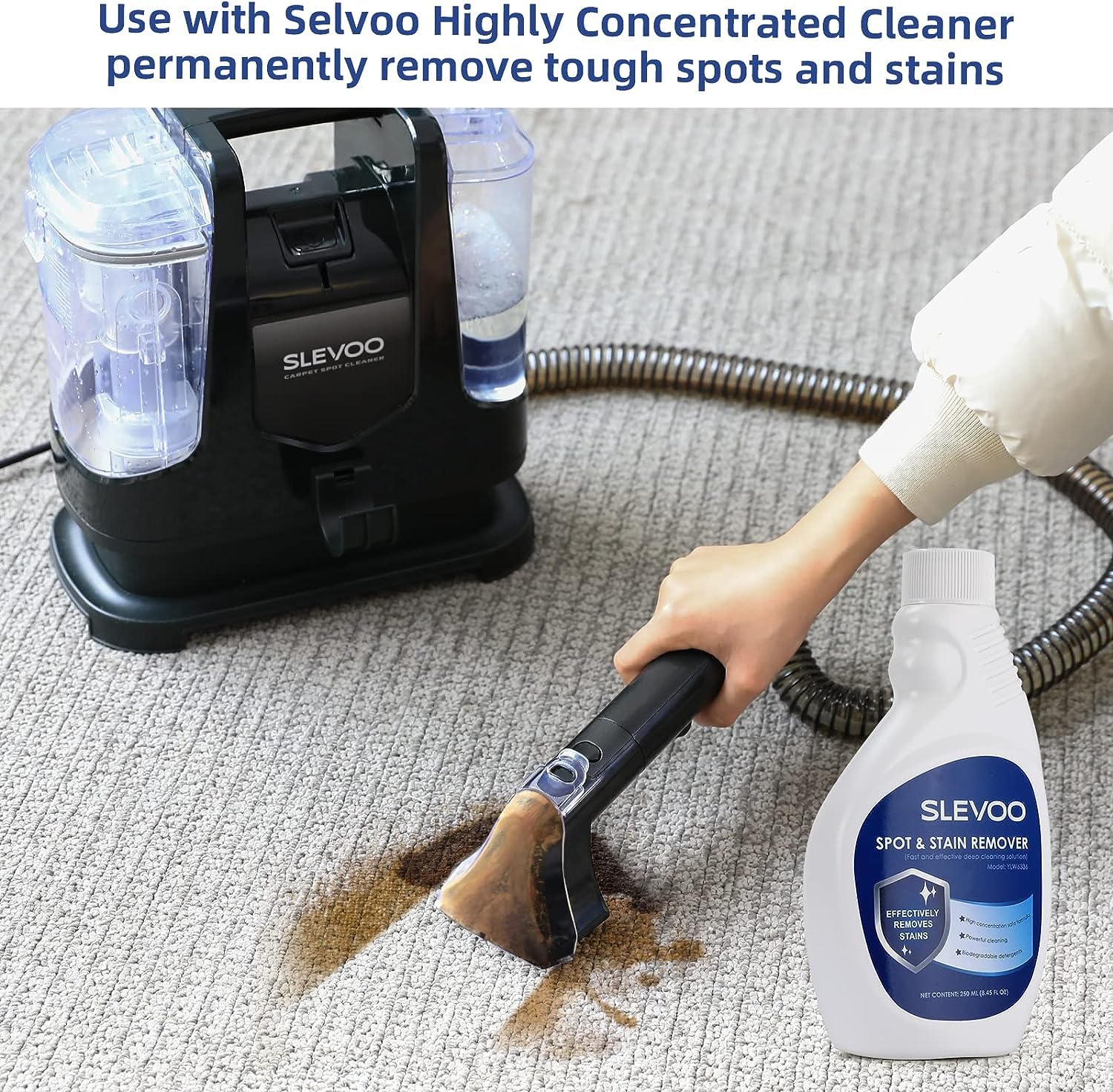 Slevoo Carpet Cleaner Machine 10.5Kpa Strong Suction, 400W Powerful Motor, Portable Upholstery Cleaner with Spot & Stain Remover for Pet Accident, Rugs, Carpet and Upholstery, Black