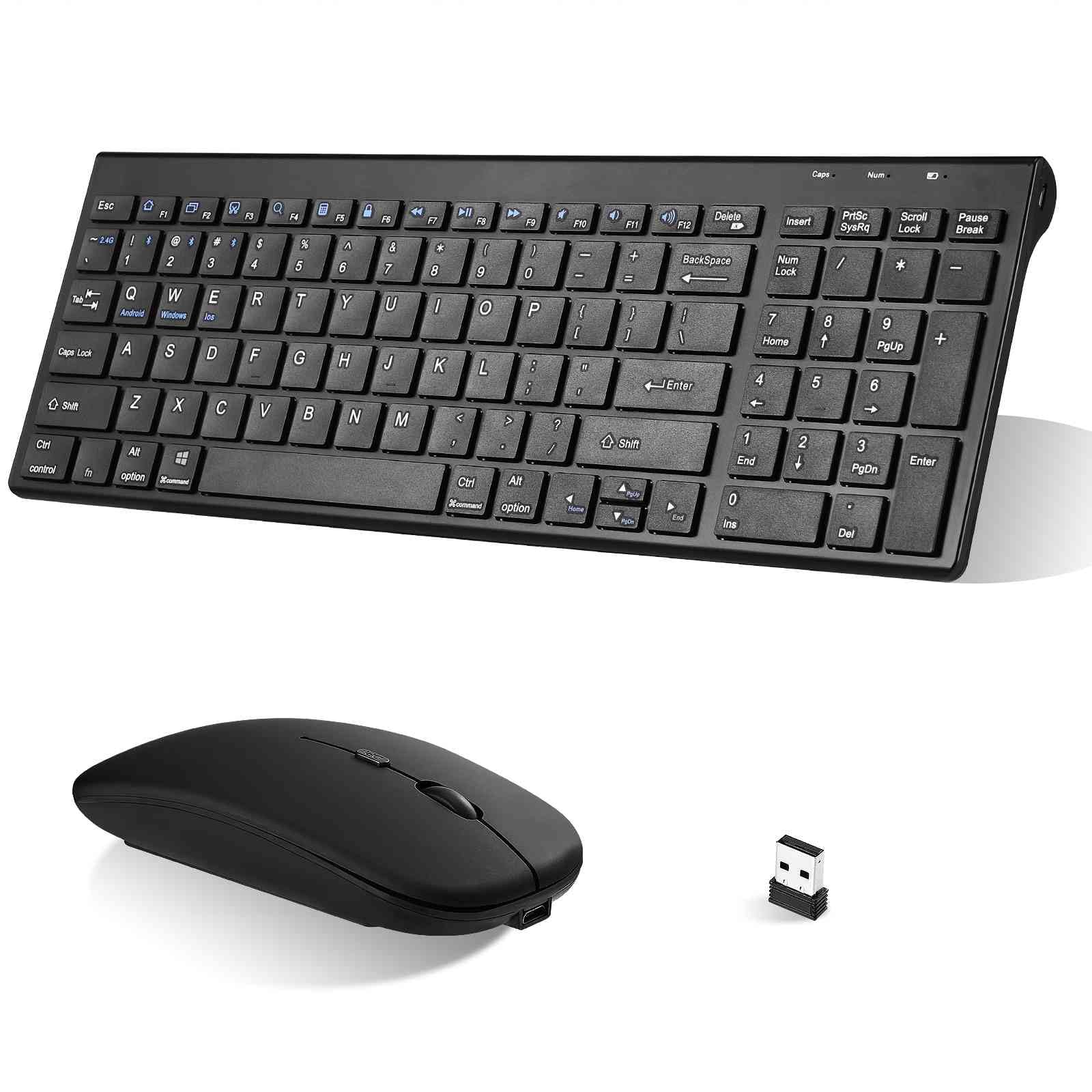 Rechargeable Wireless Keyboard Mouse, UrbanX Slim Thin Low Profile Keyboard and Mouse Combo with Numeric Keypad Silent Keys for Microsoft Surface Duo 2 - Black