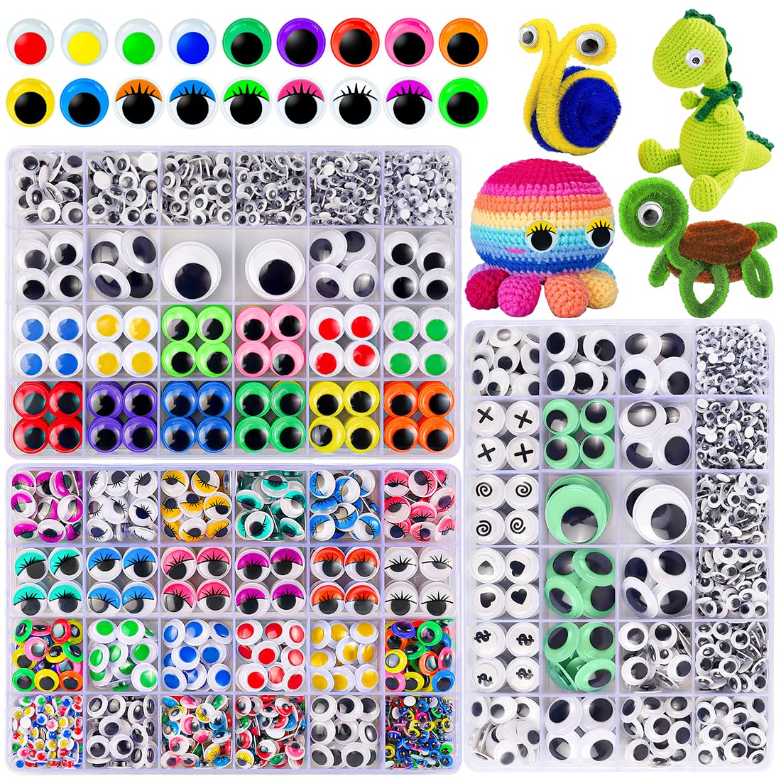 Natonhi 3000 Pcs Googly Eyes, 72 Style Googly Eyes Self Adhesive for Crafts Sticker Wiggle Eyes 4mm-25mm Assorted Colors Eyes