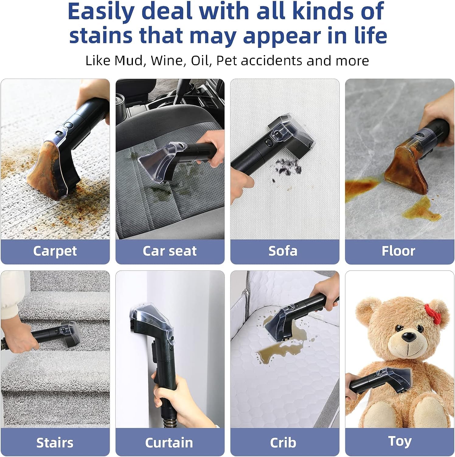 Slevoo Carpet Cleaner Machine 10.5Kpa Strong Suction, 400W Powerful Motor, Portable Upholstery Cleaner with Spot & Stain Remover for Pet Accident, Rugs, Carpet and Upholstery, Black