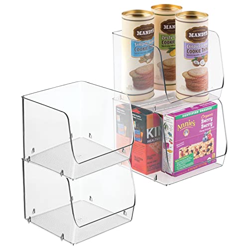 mDesign Modern Stackable Plastic Open Front Dip Storage Organizer Bin Basket for Kitchen Organization - Shelf, Cupboard, Cabinet, and Pantry Organizing Decor - Ligne Collection - 4 Pack - Clear