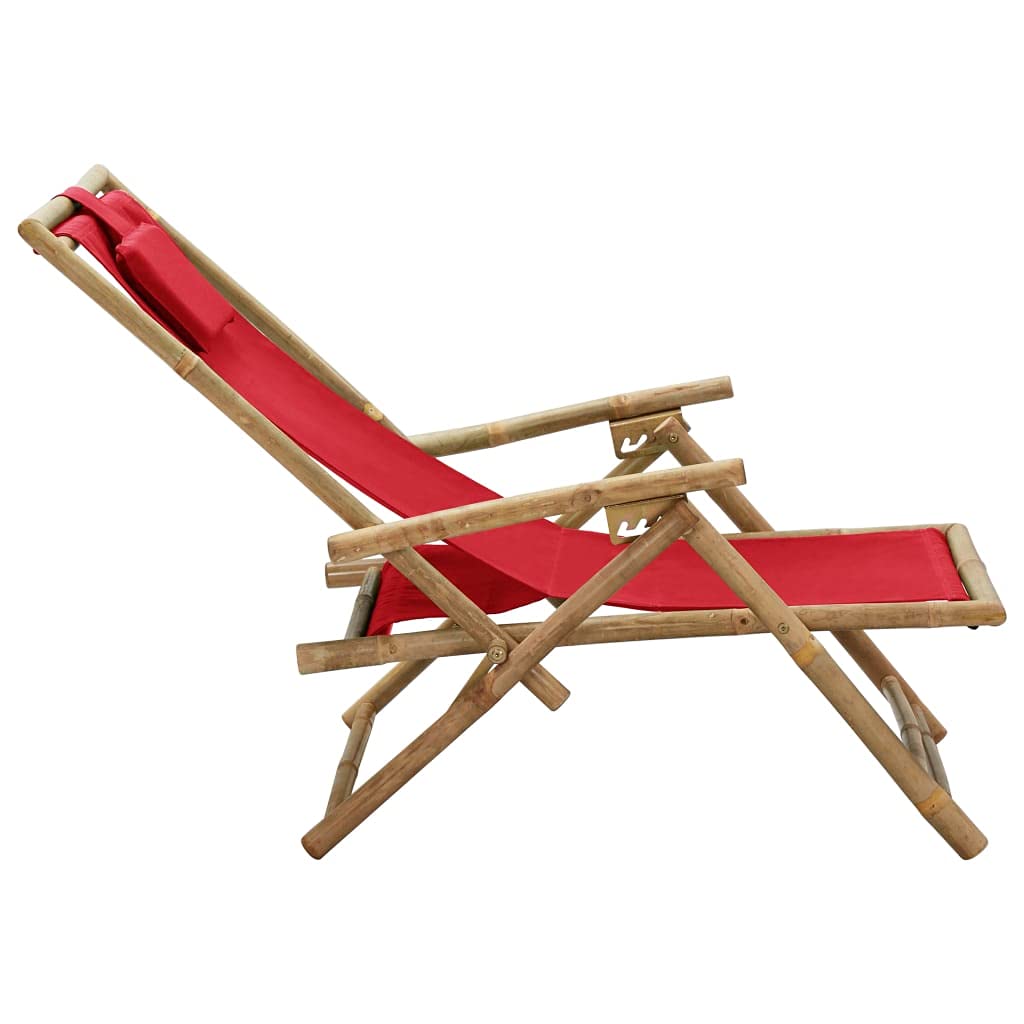 Reclining Relaxing Chair Red Bamboo and Fabric Make Your Patio Shine Essential Outdoor Seating Solution