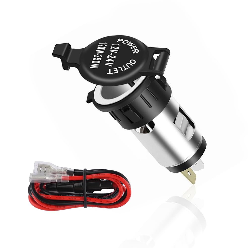 Car Cigarette Lighter Socket - 12V Cigarette Lighter Socket with Waterproof Cover & Extension Cable - Universal Car Accessories Lighter Power Outlet Socket for Car Truck SUV Motorcycle(1PCS)