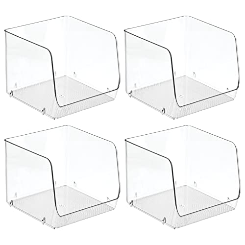 mDesign Modern Stackable Plastic Open Front Dip Storage Organizer Bin Basket for Kitchen Organization - Shelf, Cupboard, Cabinet, and Pantry Organizing Decor - Ligne Collection - 4 Pack - Clear