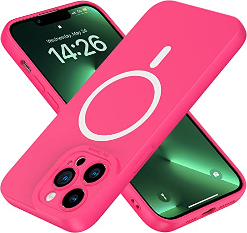 MYY Magnetic for iPhone 13 Pro Max Case,Silicone Shockproof Phone Case[MagSafe-Compatible] Soft Anti-Scratch Microfiber Lining Full Camera Lens Protection Cover 6.7'' (Hot Pink)