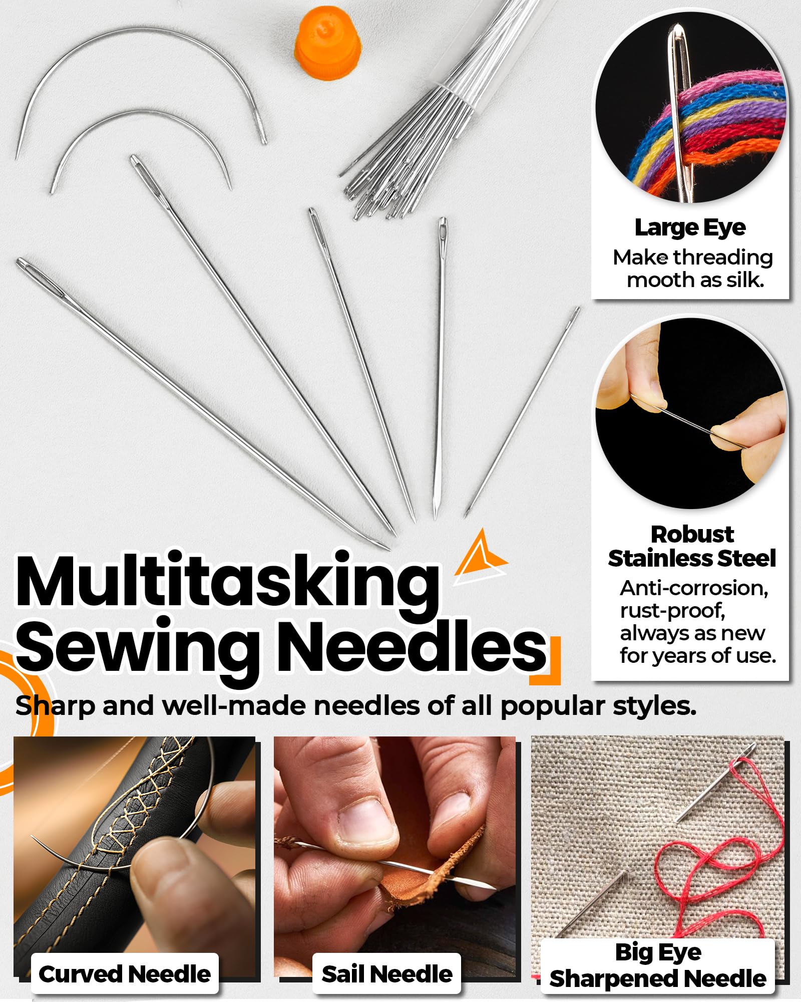 【Upgraded】Leather Upholstery Repair Kit: PLANTIONAL 60pcs Sewing Kit with Waxed and Upholstery Thread, Large-Eye Needle, 3 Sewing Awl, Heavy Duty Sewing Kit for Car Carpet Sofa Shoe Backpack Craft DIY