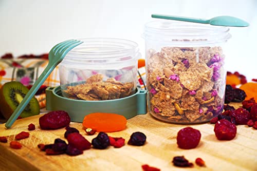 Salda 2 Pack 22 oz Breakfast On the Go Cups, Take and Go Yogurt Cup with Topping Cereal Cup with spoon and fork, Overnight Oats or Oatmeal Container Jar, Colorful Set of 2 (Red and Pink)